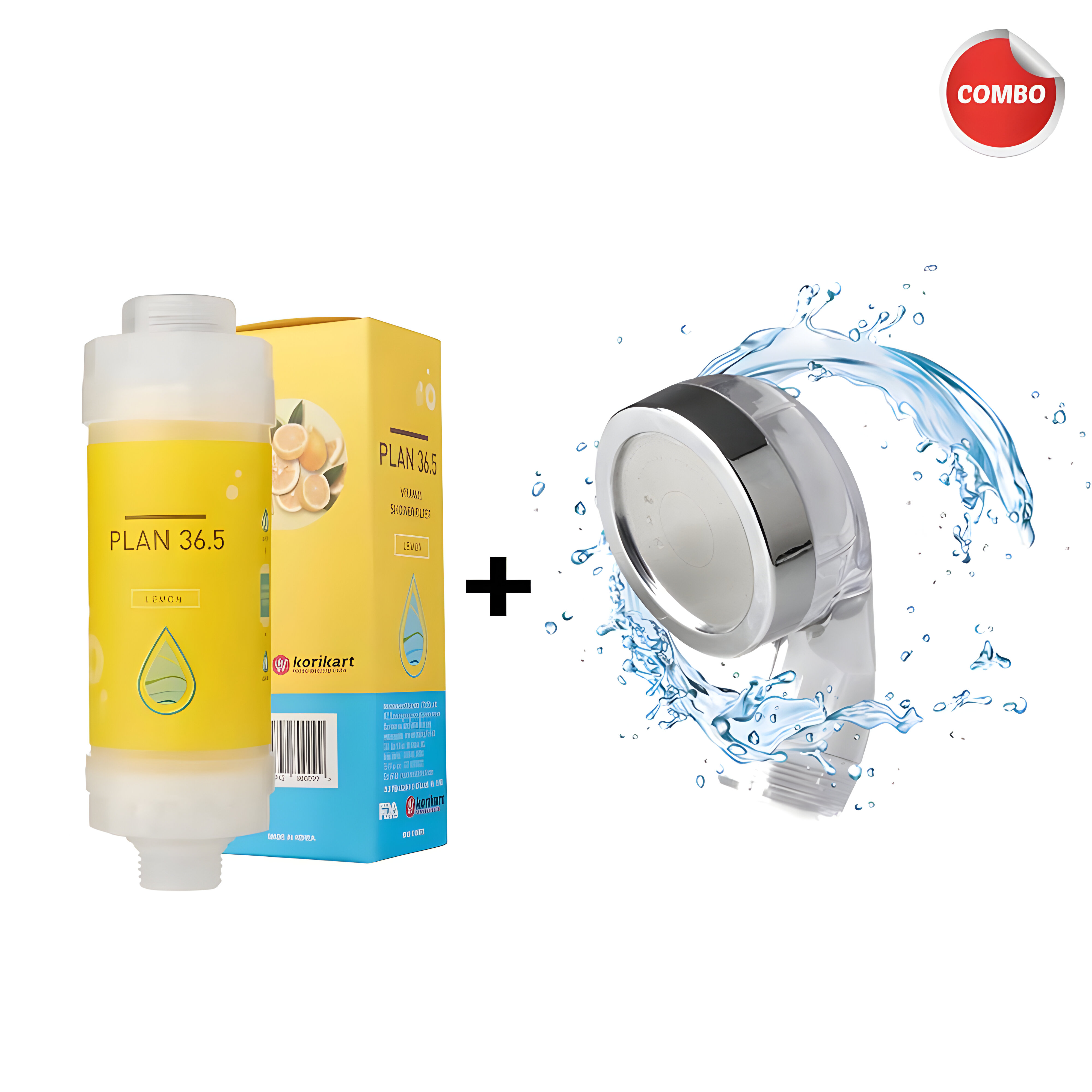 Korikart-Plan 36.5 Shower Water Filter (Lemon Fragrance) With Shower Head